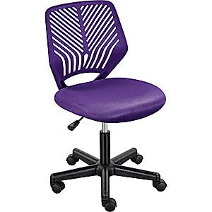 Topeakmart Home Office Chair Mid Back Desk Chair Armless Mesh Computer Chair No Arms Task Rolling Swivel Chair Back Support Adjustable Modern Chair with Lumbar Support for Small Spaces, Purple