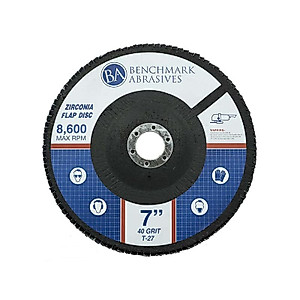 Benchmark Abrasives 7" x 7/8" Premium High-Density Jumbo Zirconia Type 27 Flap Discs for Sanding, Stock and Rust Removal, Finishing, Grinding, Deburring (10 Pack) - 40 Grit