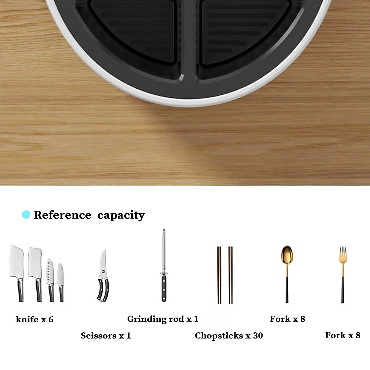 Elvaesther Chopstick Holder Rotary Knife Rack Multi-functional 360-degree Rotating Kitchen Knife Fork Rack Storage Box black white