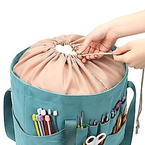 HOMEST Tote Crochet Bag, Yarn Storage Organizer, Knitting Bag with Custom Front Pockets for Crochet Hooks, Knitting Needles and Crochet Accessories, Turquoise