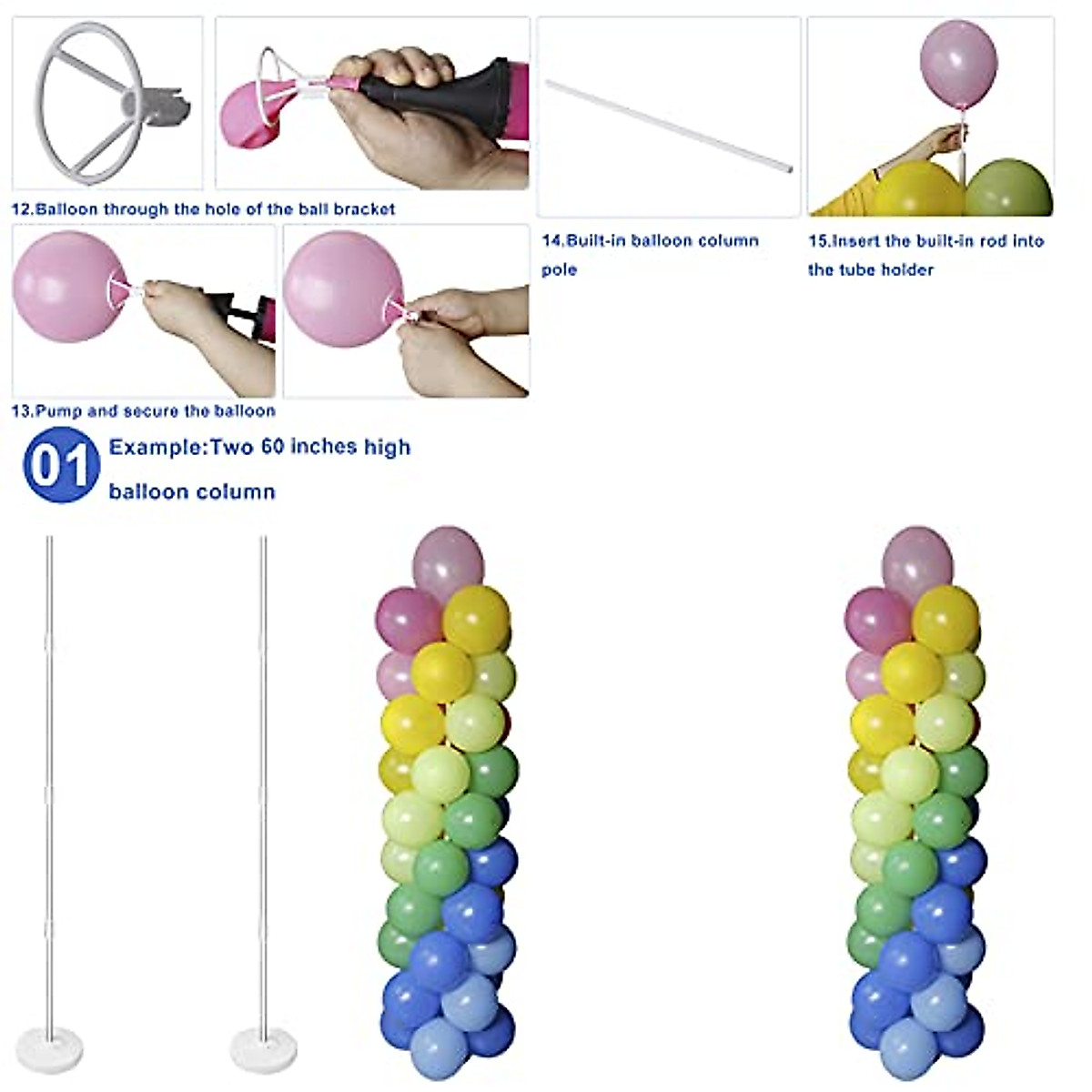 SKOLOO Balloon Column Stand Kit for Floor, 5 Feet Balloon Column Kit, Set of 2, Balloon Tower Assembly Kit for Wedding Birthday Graduation Party Event Supplies Decoration