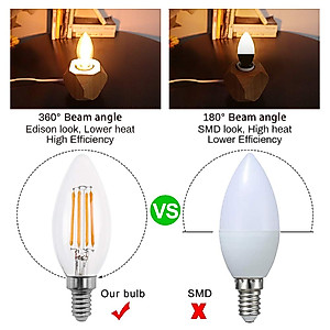 New Lights 2W Candelabra Led Bulbs, Dimmable E12 Chandelier Light Bulbs, 2200K, C35 Filament Led Candle Light Bulbs (Warm White, 6 Pack)