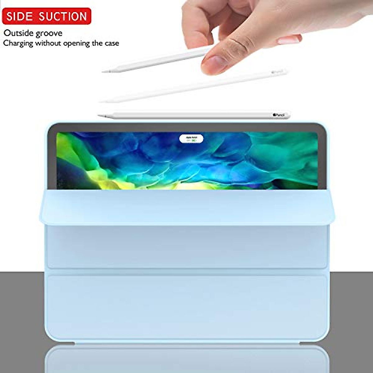 ZryXal New iPad Pro 12.9 Case 2022/2021 (6th/5th Generation) with Pencil Holder, Premium Protective Case Cover with Soft TPU Back and Auto Sleep/Wake Feature for 2022 iPad Pro 12.9 (Sky Blue)
