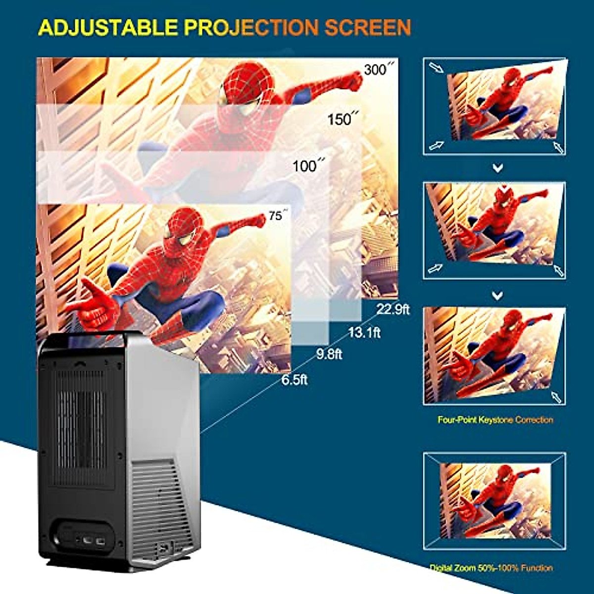 Native 1080P 5G WiFi Bluetooth Projector, 18000Lux Full HD Outdoor Movie Projector Support 4K Android/iOS Sync Screen&Digital Correction, Home Theater Video Projector Compatible w/TV Stick PC USB PPT