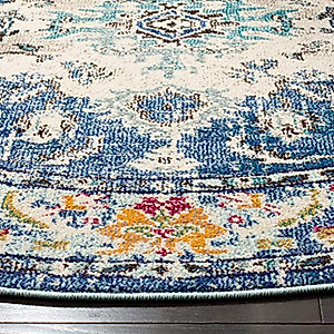 SAFAVIEH Monaco Collection Area Rug - 6'7" Round, Navy & Light Blue, Boho Chic Medallion Distressed Design, Non-Shedding & Easy Care, Ideal for High Traffic Areas in Living Room, Bedroom (MNC243N)