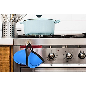 Mini Oven Gloves Silicone Oven Mitts with Quilted Liner Heat Resistant Cooking Pinch Mitts Potholder Pinch Grips for Kitchen Cooking Baking Blue,1 Pair