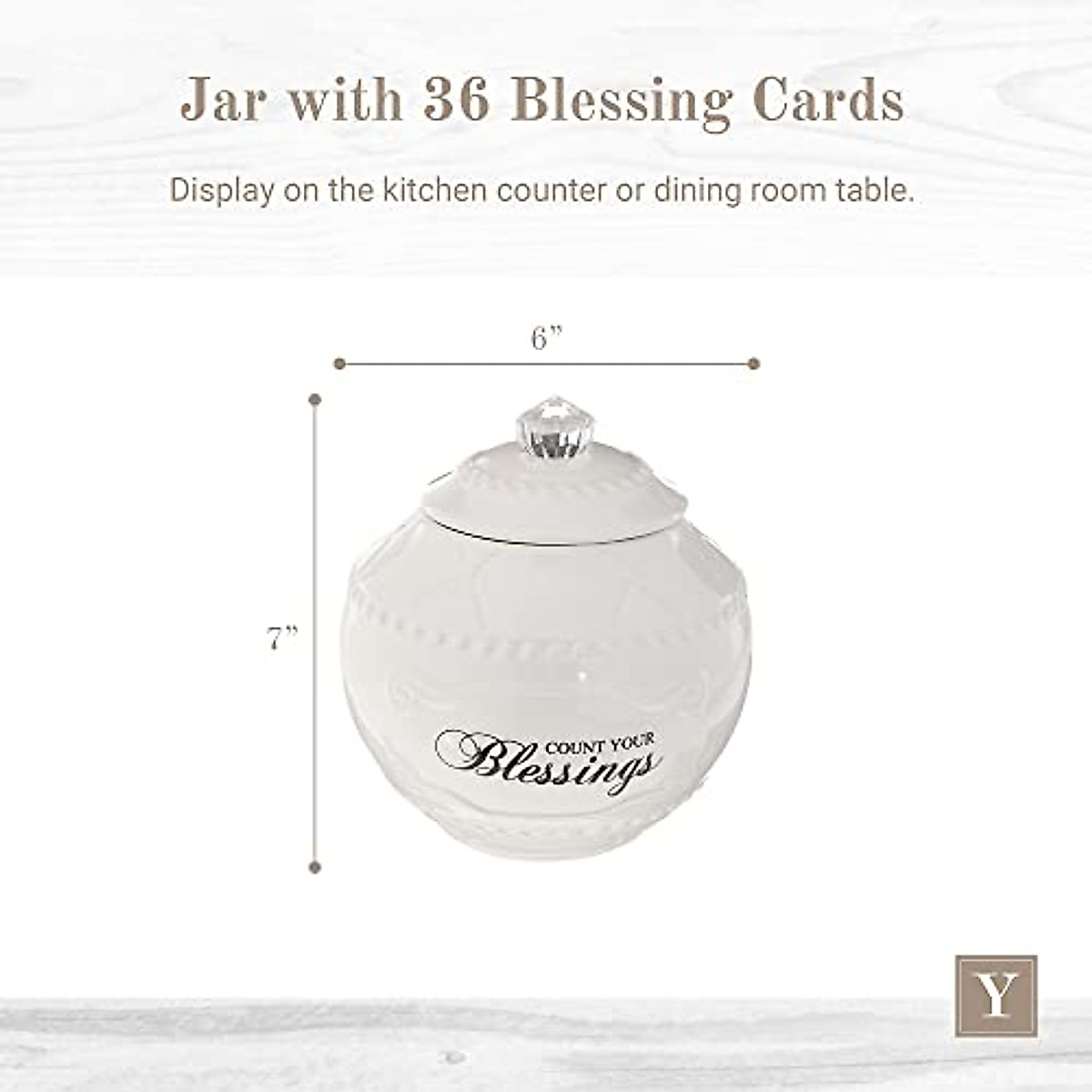 Young's Inc. Ceramic Jar with 36 Blessing Cards - 6" L x 6" W x 7" H - Spiritual Gifts for Women - Motivational Desk Decor