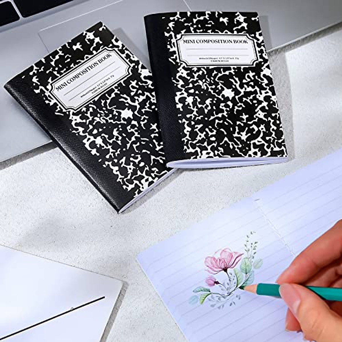 Harloon 150 Pcs Mini Composition Notebook Bulk 4.5" x 3.25" Cute Marble Notebooks Pocket Journal Notebooks for College School Office and Kids Narrow Ruled Black Marble Covers, 60 Sheets/ 120 Pages