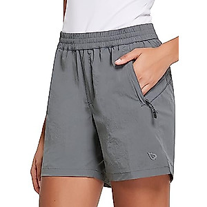 BALEAF Women's 5" Athletic Hiking Shorts Running Zipper Pockets Quick Dry Lightweight for Summer Golf Workout UPF 50+ Dark Grey Size L