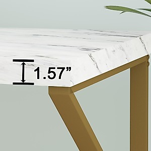 HSH White Faux Marble and Gold Desk, Modern Home Office Executive PC Laptop Computer Desk, Farmhouse Writing Study Work Gaming Table for Bedroom Living Room, Simple Metal Wood Workstation, 55 Inch