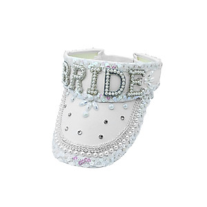 Nicky Bigs Novelties Bling Bride to Be Hat with Detachable Veil Bachelorette Sun Visor Sequin Beach Wedding Party Cream White