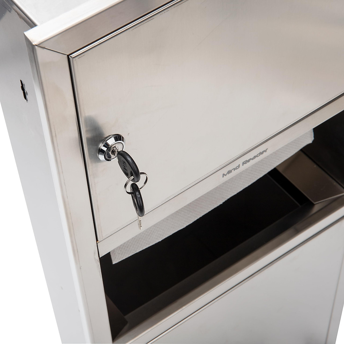 Mind Reader Paper Towel Dispenser and Trash Can, Wall-Mounted, Bathroom, Stainless Steel, 13.5" L x 29.5" H x 5.75" D, Silver