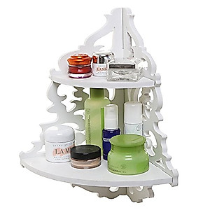 Yosoo White Wooden Chic Filigree Style Decorative Wall Corner Shelves Cutout Design Shelf to Display Photos