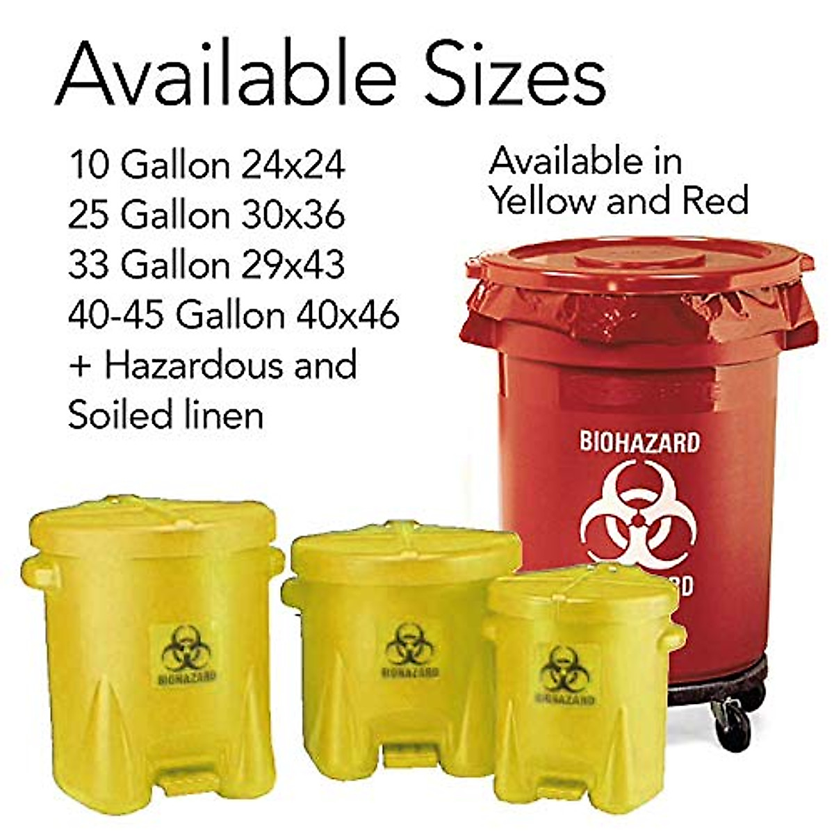Resilia Medical - Biohazard Bags - For Infectious Waste Disposal, Meets DOT ASTM Standards for Hospital Use, Yellow, 33 Gallon, 29x43 Inches, 25 Bags