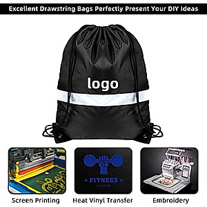 GoodtoU Draw String Sport Bag 10 Pcs Reflective Drawstring Backpack Gym Cinch Bag Black Nylon Drawstring Bag Bulk
