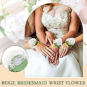 Sherr 20 Pcs Rose Wrist Corsage and Boutonnier Set Flower Wrist Corsage Wristlet Band Bracelet Wedding Bridegroom Men's Boutonniere Wristlet Hand Flower for Wedding Bouquets Supplies (White)