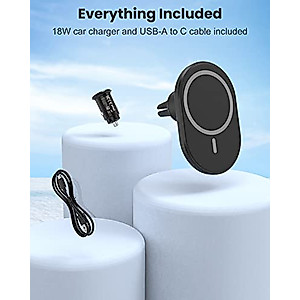 JoyGeek Magnetic Wireless Car Charger, Compatible with Mag-Safe Car Mount Charger for iPhone 14/13/12 Series, Car Air Vent Phone Holder Mount with 18W Car Charger, Black
