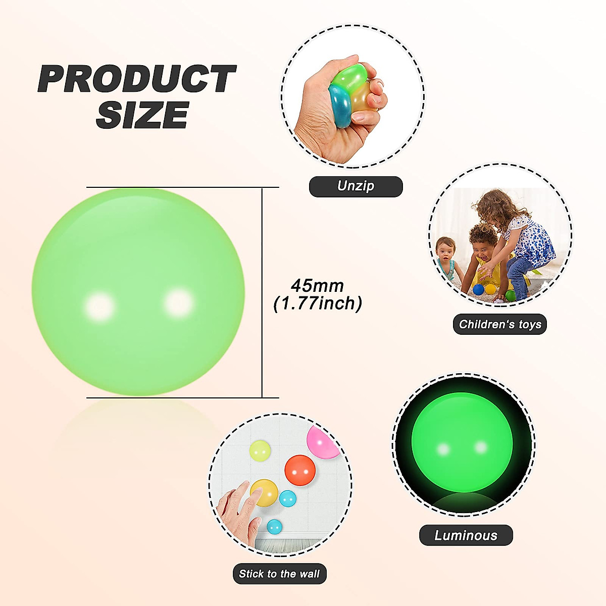 12 Pieces Glow Balls Sticky Wall Balls Stress Relief Balls Sticky Ceiling Balls Ceiling Luminous Sticky Ball Fun Decompression Toy for Anxiety Pressure
