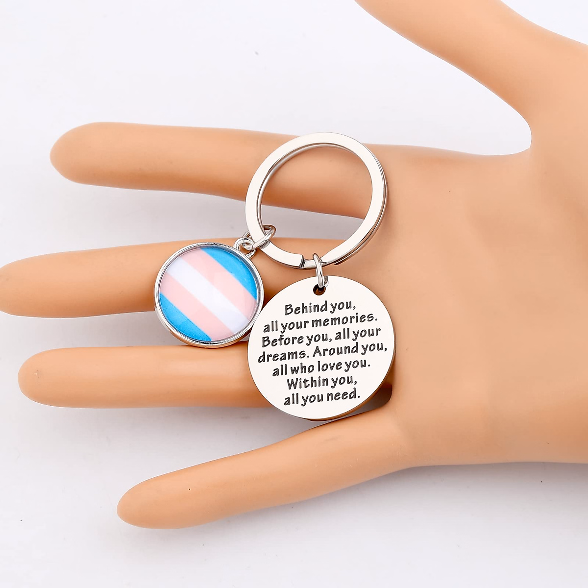 FEELMEM Pansexual Gifts Transgender Pride Gifts Behind You All Your Memories Keychain LGBTQ Trans Rainbow Jewelry LGBTQ Gifts (Rainbow-ky)