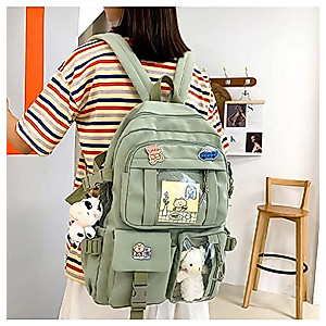 Kawaii Backpack Cute School Backpacks Aesthetic Bookbags with Kawaii Pin Accessories for Teen Girls (Green)