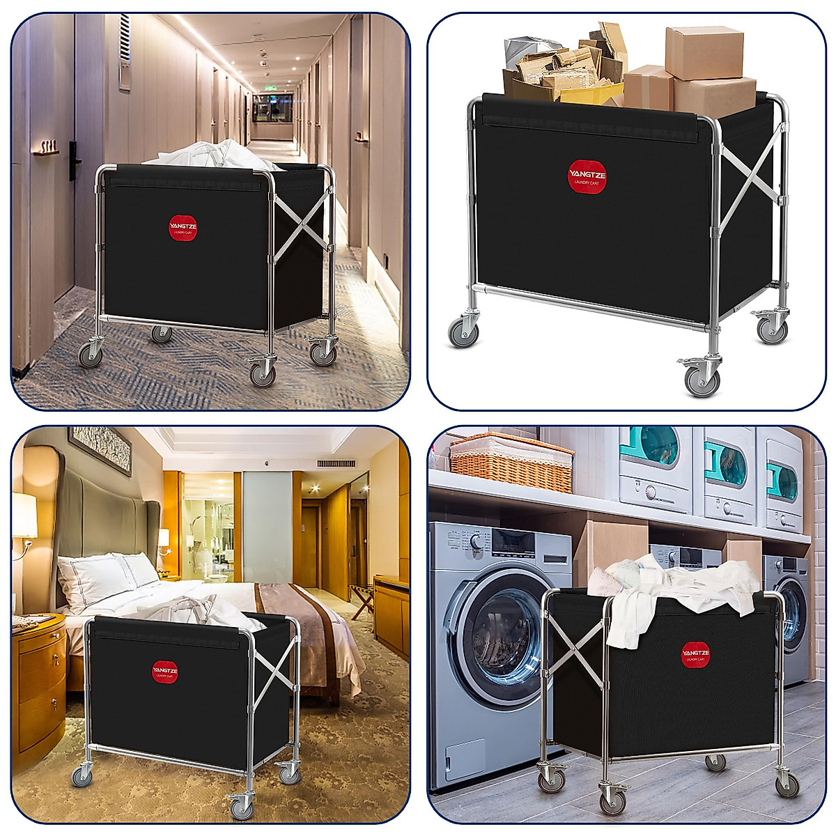 Folding Laundry Cart,Commercial Laundry Cart with Wheels,Industrial Laundry Cart with Foldable Stainless Steel Frame and Waterproof Oxford Cloth,8 Bushel (280 L),440Lbs Load