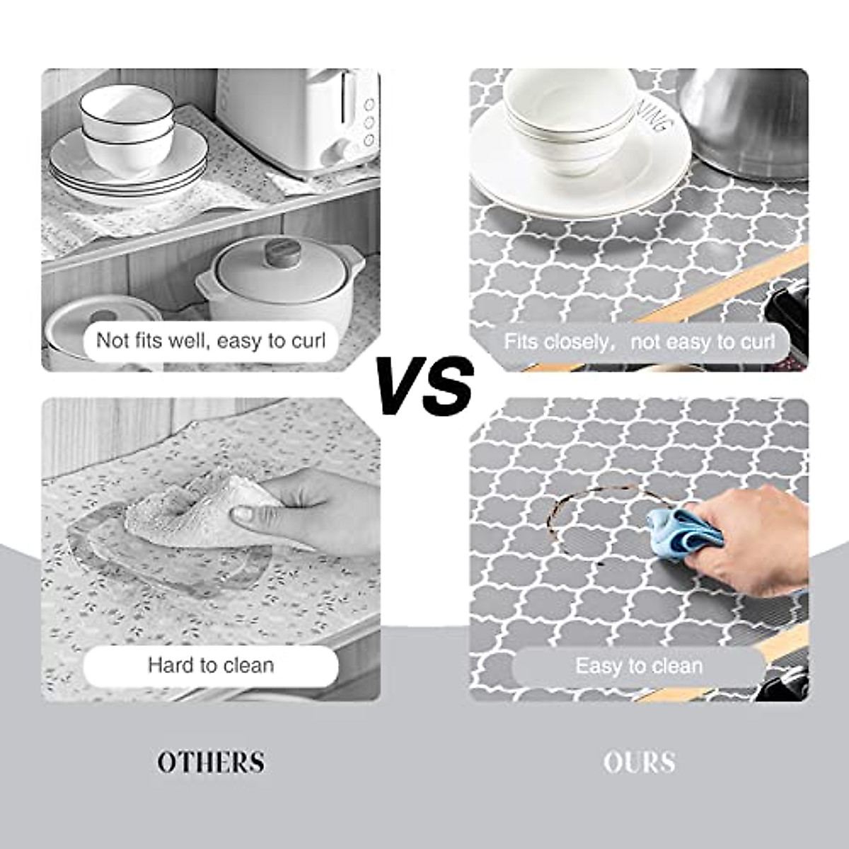 Glotoch Non Slip Shelf Liner 24 Inch Wide, Non Adhesive Drawer Liner, Waterproof Shelf Liners for Kitchen Cabinets/Refrigerator/Wire Shelving/Bathroom/Pantry-Heavy Duty, Durable, Grey Quatrefoil