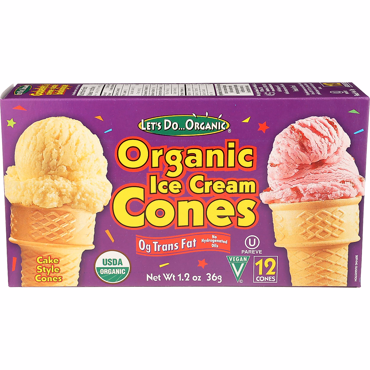 Lets Do Organic Ice Cream Cones - Sugar Cones for Ice Cream, Mini Ice Cream Cones, Ice Cream Cups, Crispy Cones, Mini Cake Cones - 1.2 Oz (Pack of 12)