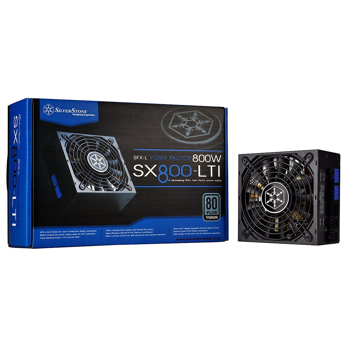 SilverStone Technology 800W SFX-L, 80 Plus Titanium 100% Modular Power Supply with Japanese Capacitors SX800-LTI-USA, SST-SX800-LTI-USA