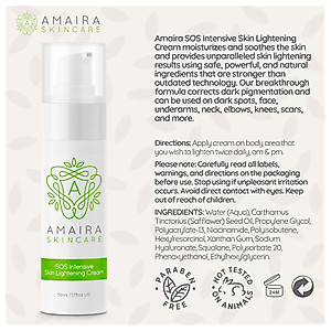 Amaira SOS Intensive Skin Lightening Cream - Natural Brightening Cream and Dark Spot Remover for Body - for Face, Underarms, Knees, Elbows, Dark Spots (1.7 fl oz)