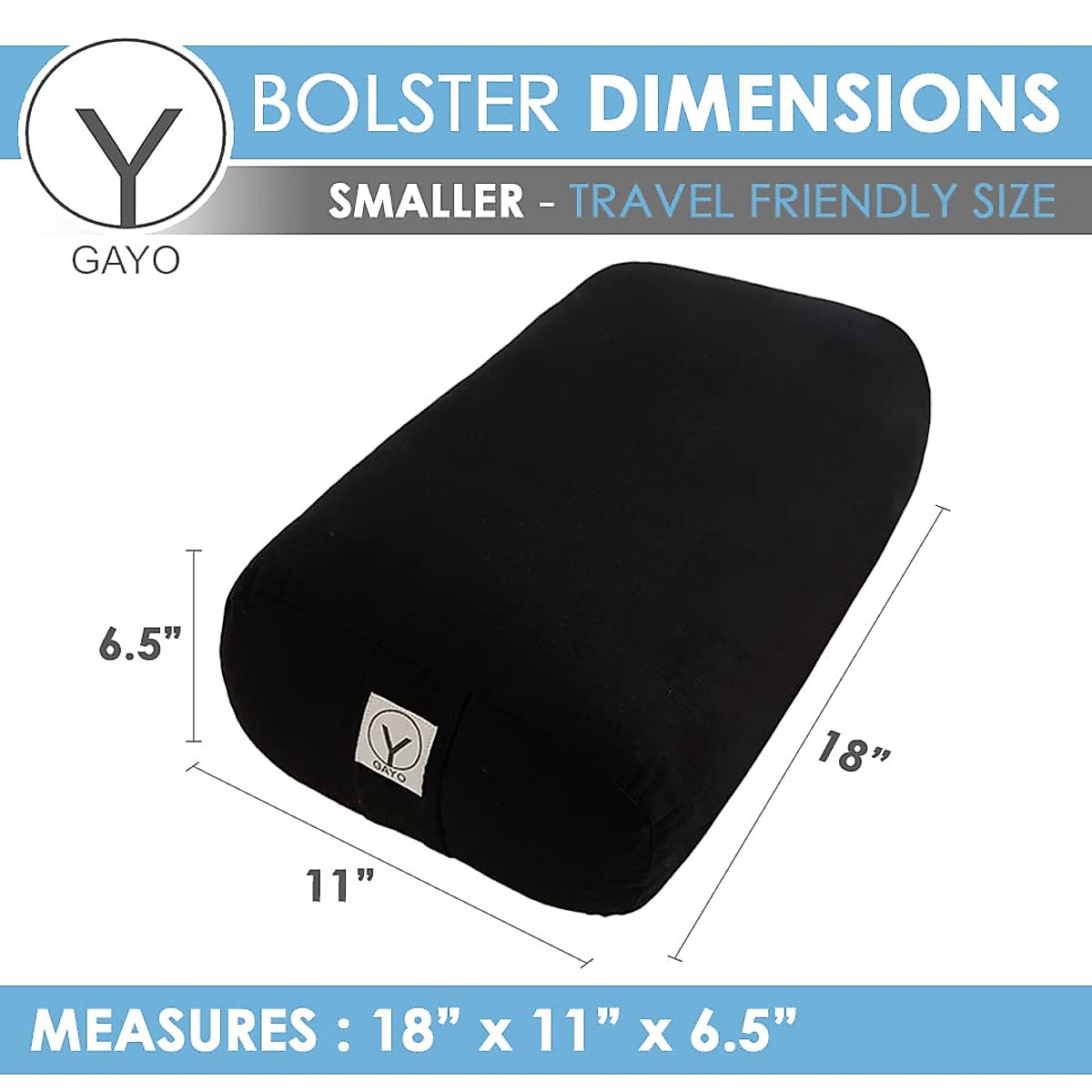 GAYO Yoga Bolster for Restorative Yoga- Made with 100% Cotton, Yoga Pillow Set includes Extra Washable Cover and Carry Bag, 18 x 11 x 6.5 inches