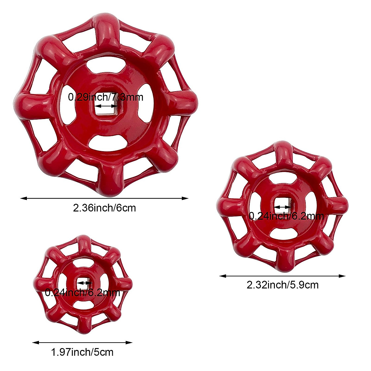 Jaczora 4PCS Red Outdoor Faucet Wheel Handle, Cast Steel Faucet Round Wheel Handle Rustproof Valve Replacement Parts for Garden Spigot