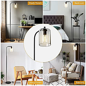 Tangkula Floor Lamp with Hanging Glass Shade, Modern Tall Pole Lamp with E26 Base & Foot Switch, Industrial Standing Tall Lighting for Home Office (Bulb Not Included) (Black)