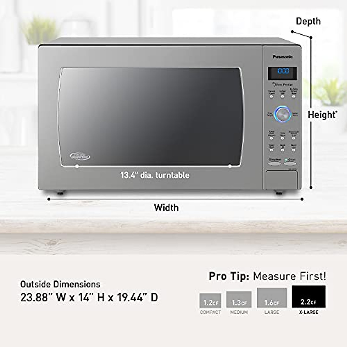 Panasonic Oven with Cyclonic Wave Inverter Technology, 1250W, 2.2 cu.ft. Countertop Microwave with Genius Sensor One-Touch Cooking – NN-SD975S (Stainless Steel/Silver), Stainless