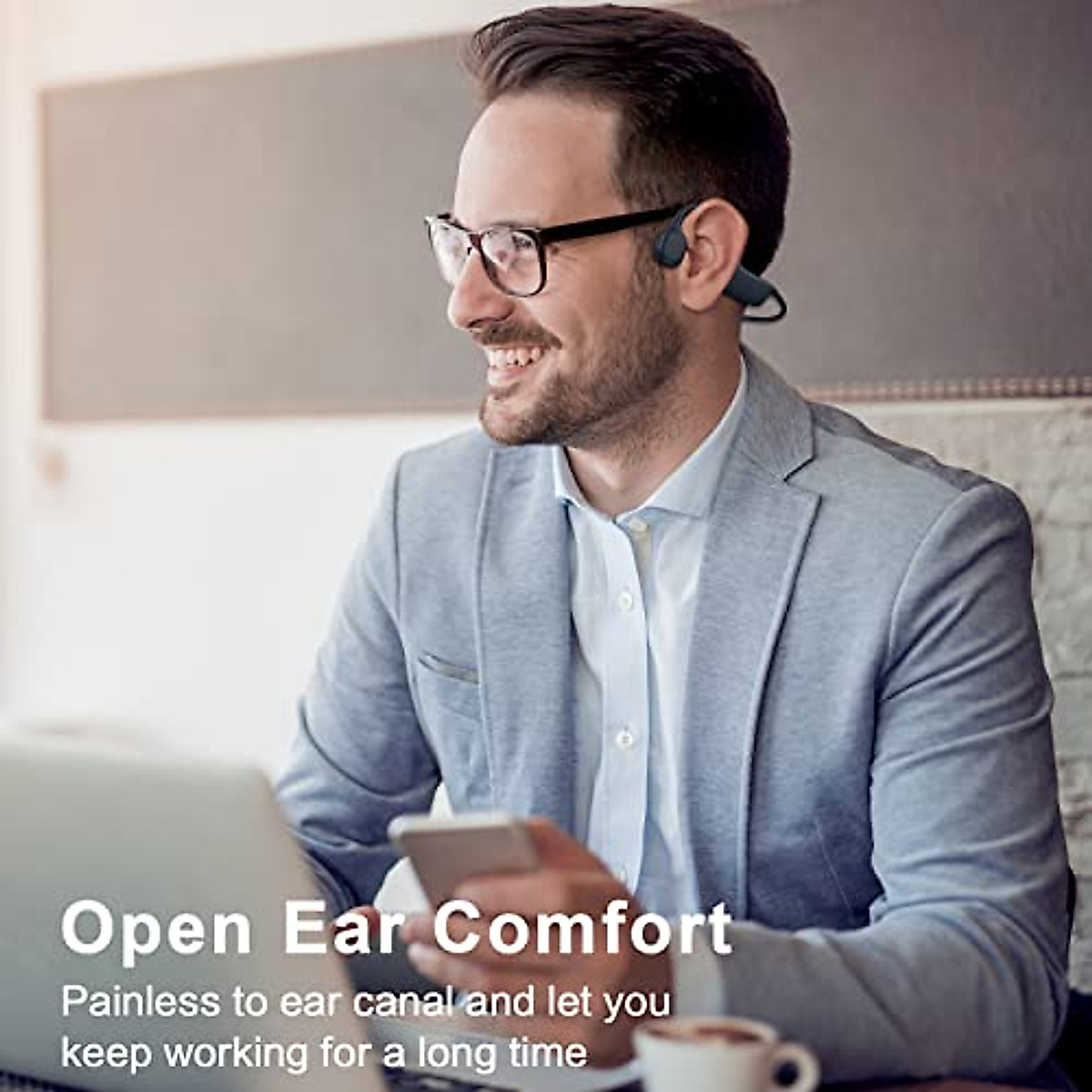 Panadia Bone Conduction Headphones, Open Ear Bluetooth Headphones with Built-in Mic, IPX7 Waterproof Wireless Sport Headset for Running Workout Gym (Dark Blue)