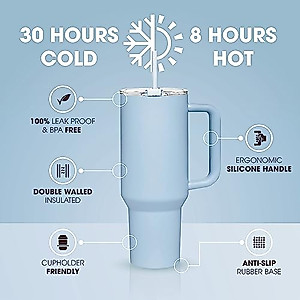 osse 40oz Tumbler with Handle and Straw Lid | Double Wall Vacuum Reusable Stainless Steel Insulated Water Bottle Travel Mug Cup | Modern Insulated Tumblers Cupholder Friendly (Glacial Ice)