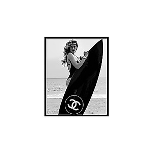 Poster Master Vintage Photograph Poster - Fashion Print - 8x10 UNFRAMED Wall Art - Gift for Artist, Friend - Woman Holding Black Surfboard, Feminist, Luxury Brand - Wall Decor for Home, Living Room