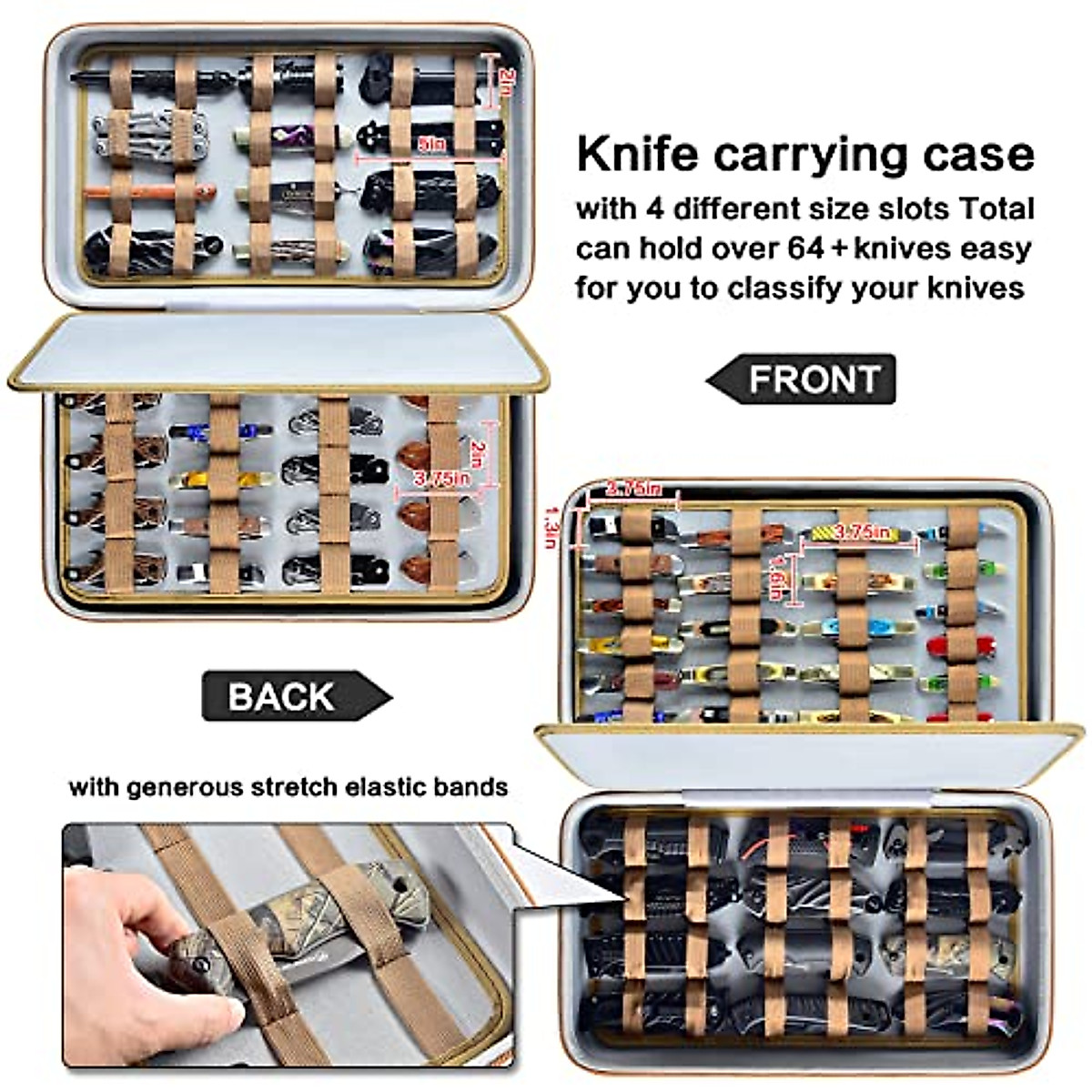 Knife Display Case for 66+ Pocket Knives, Butterfly Knife Storage Box, Folding Knives Organizer Holder, Knives Collection Protector Carrier for Survival, Tactical, Outdoor, EDC Mini Knife (Bag Only)