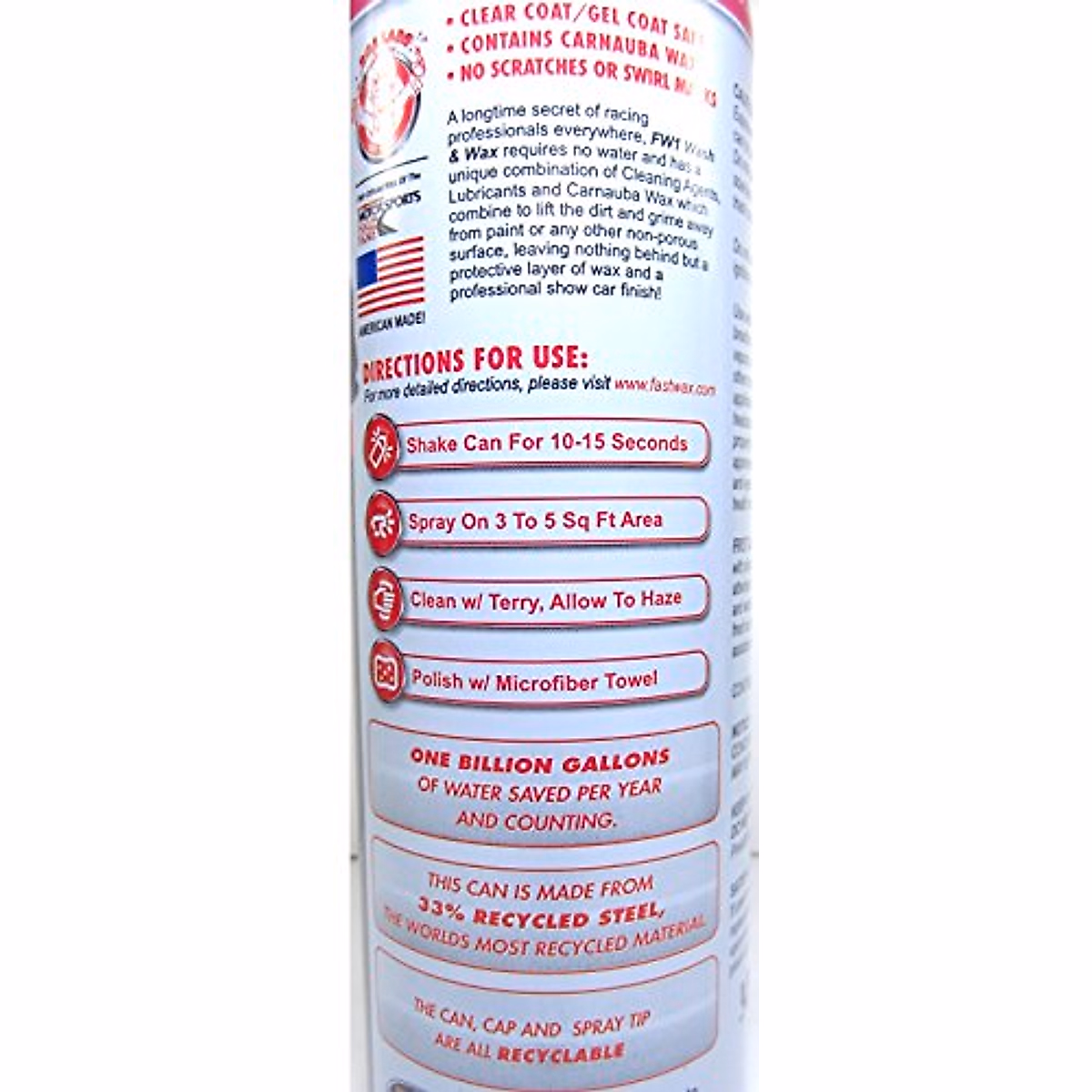 FW1 Waterless Wash & Wax Polish with Carnauba (12oz) by Fast Wax (1 can)