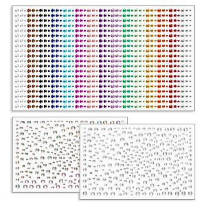 1600 Pcs 3/4/5/6 mm Self Adhesive Face Gems Rhinestones, Face Jewels Diamonds Sticky Gems for Makeup Hair Crafts Halloween Decorations