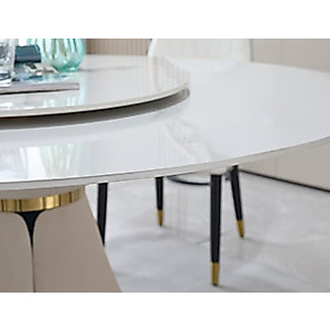 Leavader 9-Piece Dining Table Set - 59" Round Dining Table with Rotating Tray, 1 Faux Marble Dining Table & 8 PU Leather Chairs, Morden Round Stone Dining Table Set for Kitchen, Resterant