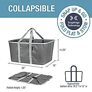 CleverMade Collapsible Fabric Laundry Baskets - Foldable Pop-Up Storage Container Organizer Bags - Large Rectangular Space Saving Clothes Hamper Tote with Carry Handles, Pack of 2, Charcoal
