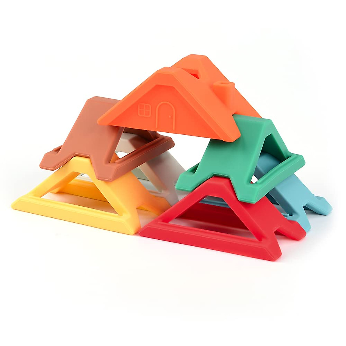 lofca Silicone Building Block Baby Educational Montessori Toy Toddler Stacking Sets House 7 Pieces