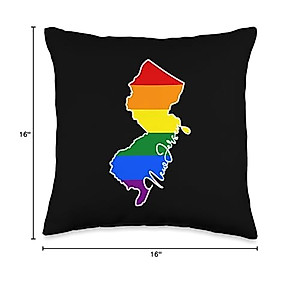 New Jersey Map USA State Rainbow Pride Flag Map USA State New Jersey Rainbow Flag Pride Month Throw Pillow, 16x16, Multicolor