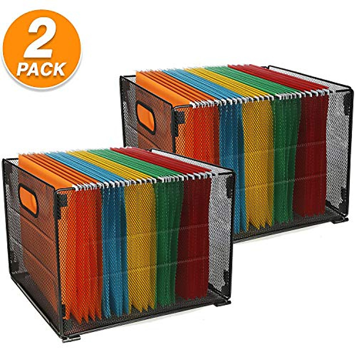 Samstar 2 Pack File Folder Box, Mesh Metal File Crate Organizer Box Hanging File Holder Rack Frame, Letter Size, Black