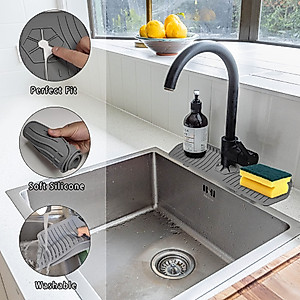 Kitchen Sink Splash Guard Behind Faucet, Longer Faucet Water Catcher Mat for Countertop, Drip Catcher Tray, Non-Slip Sink Protector, Grey