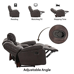 EBELLO Genuine Leather Loveseat Manual Recliner with 3 Seat Recliner Sofa, Double Recliner Chair with Cup Holder, Hidden Storage, Reclining Sofa Couch Set for Living Room