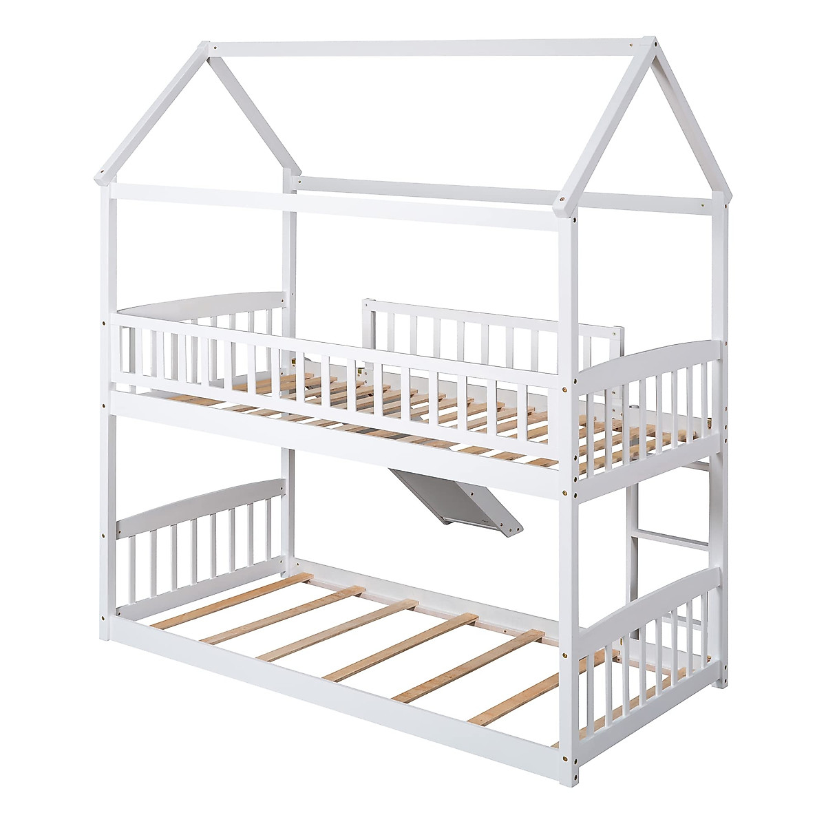 Harper & Bright Designs Kids House Bunk Beds with Slide, Wooden Twin Over Twin Bunk Bed Frame with Ladder, Guardrails, Bunk House Bed for Kids, Teens, No Box Spring Needed