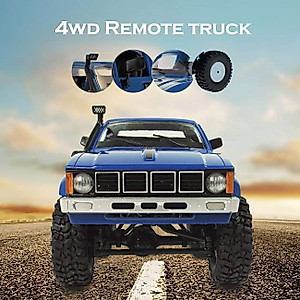 YIKESHU Rock Crawler RC Truck 4x4 Offroad 1:16 Scale Remote Control Truck 2.4Ghz with Led Headlight, All Terrain RC Crawler Brushed RTR Toy for Adults (WPL-C24)