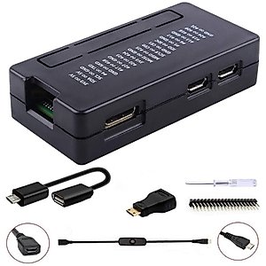 GeeekPi Pi Zero 2 W Case/Zero W Case, 7 in 1 Basic Starter Kit with 20Pin GPIO Header, OTG Cable, Switch Cable, HDMI Adapter and Screwdriver for Raspberry Pi Zero 2 W/Zero W (Black)