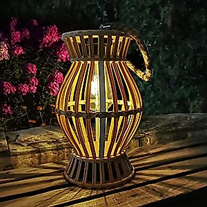 11.8” Solar Table Lamp Lantern Outdoor - Rustic Large Rattan Woven Lantern Light with Edison Bulb, Solar-Powered Warm Light, Great Decor for Garden, Patio, Desk